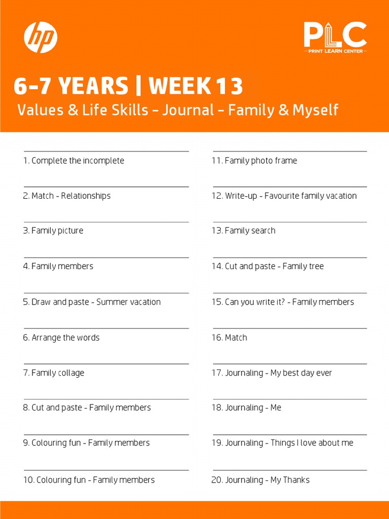 Class1 Values and Life Skills Journals Worksheet | PDF