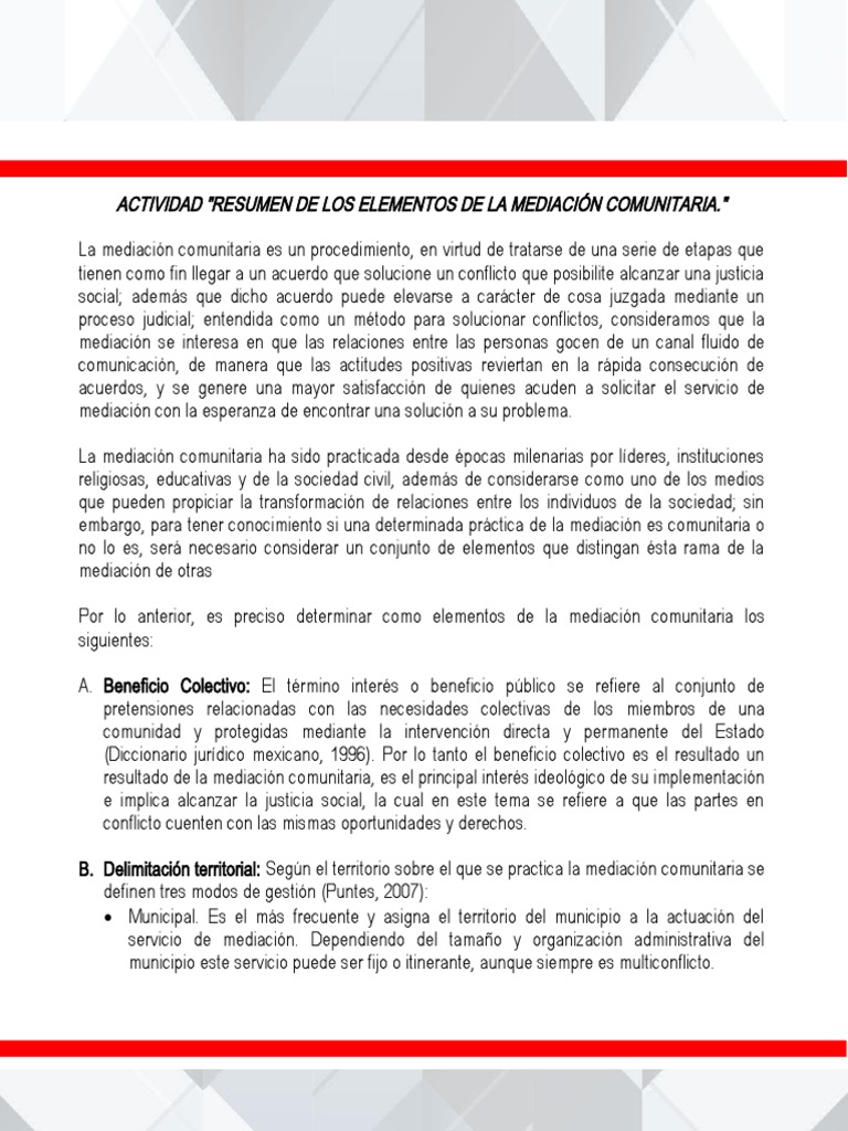 Elementos de Mediacion Comunitaria | PDF | Mediación | Conflicto (proceso)