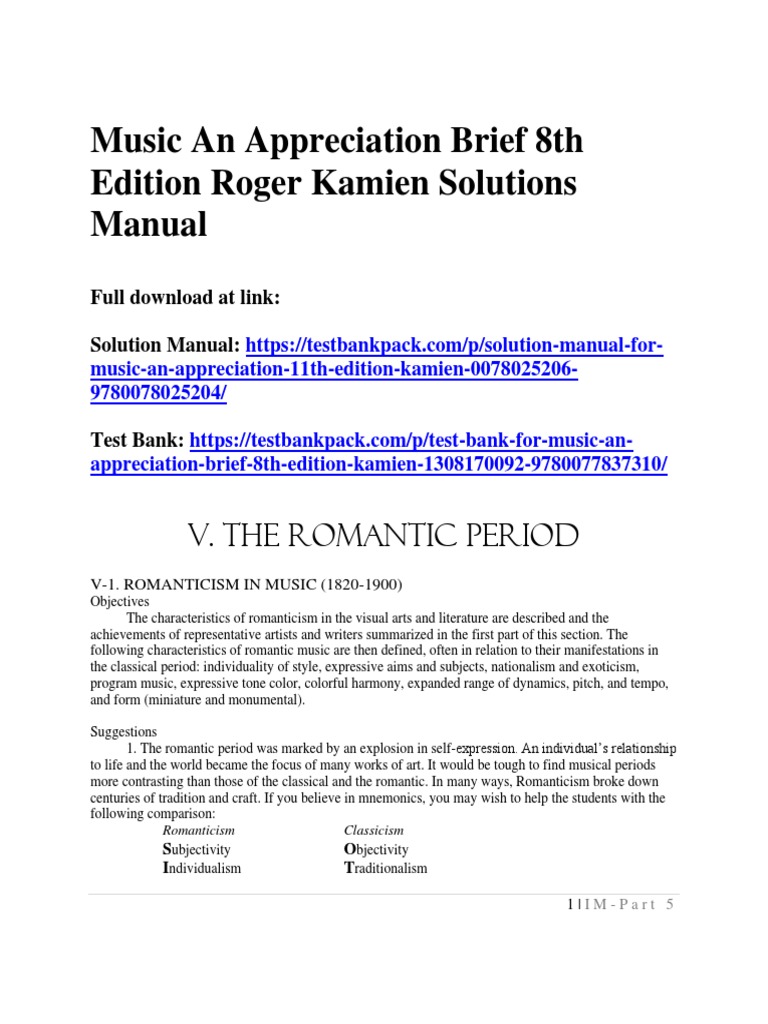 Music An Appreciation Brief 8th Edition Roger Kamien Solutions Manual ...