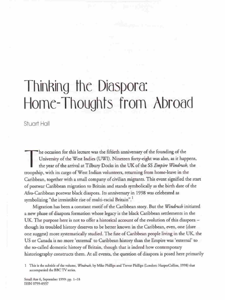 Stuart Hall - Thinking The Diaspora - Home-Thoughts From Abroad | PDF