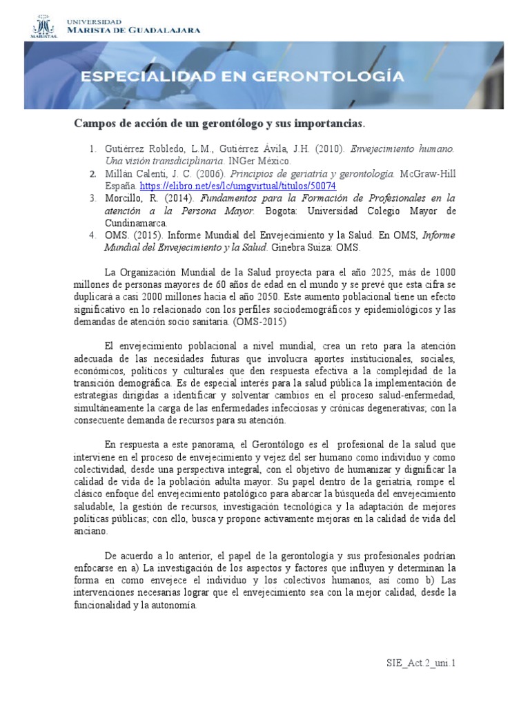 Importancia del Gerontólogo en la Vejez | PDF