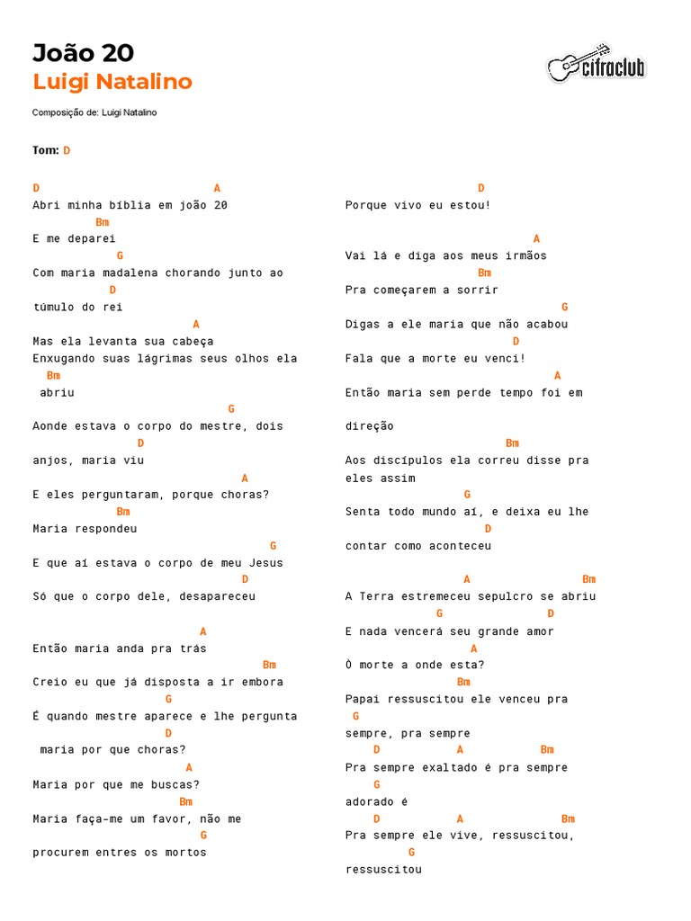Cifra Club - Luigi Natalino - João 20 | PDF
