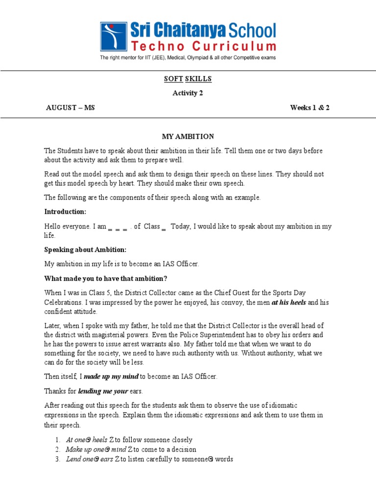 Soft Skills Worksheet AUG Weeks 1 & 2 MS All Orientations | PDF