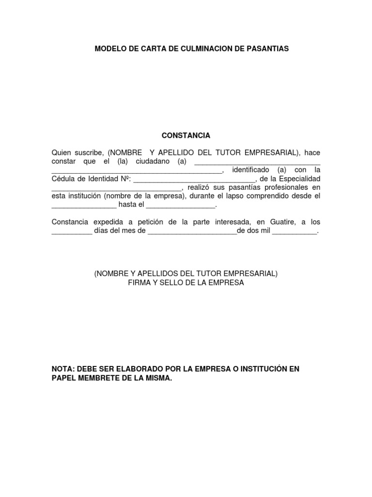 Carta de Culminación de Pasantías | PDF | Negocios | Finanzas y dinero