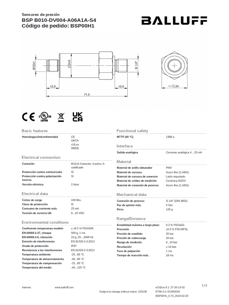 Datasheet BSP00H1 233136 Es | PDF