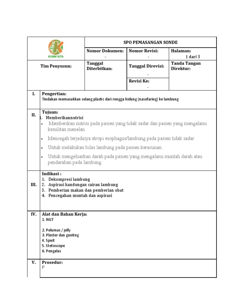 Spo Pemasangan Sonde | PDF