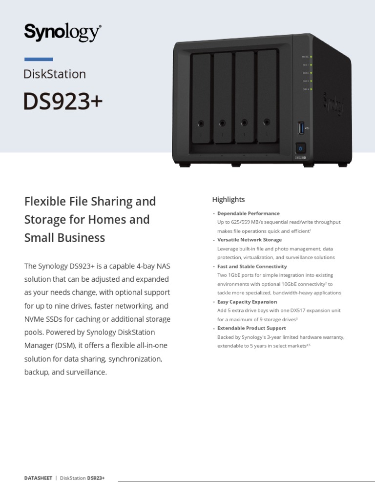 Synology DS923+ Data Sheet Enu | PDF | Backup | File Transfer Protocol