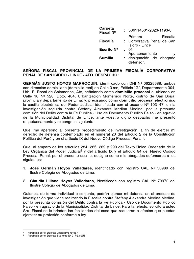 GJHM Apersonamiento y Designacion de Abogado 05 08 23 | PDF