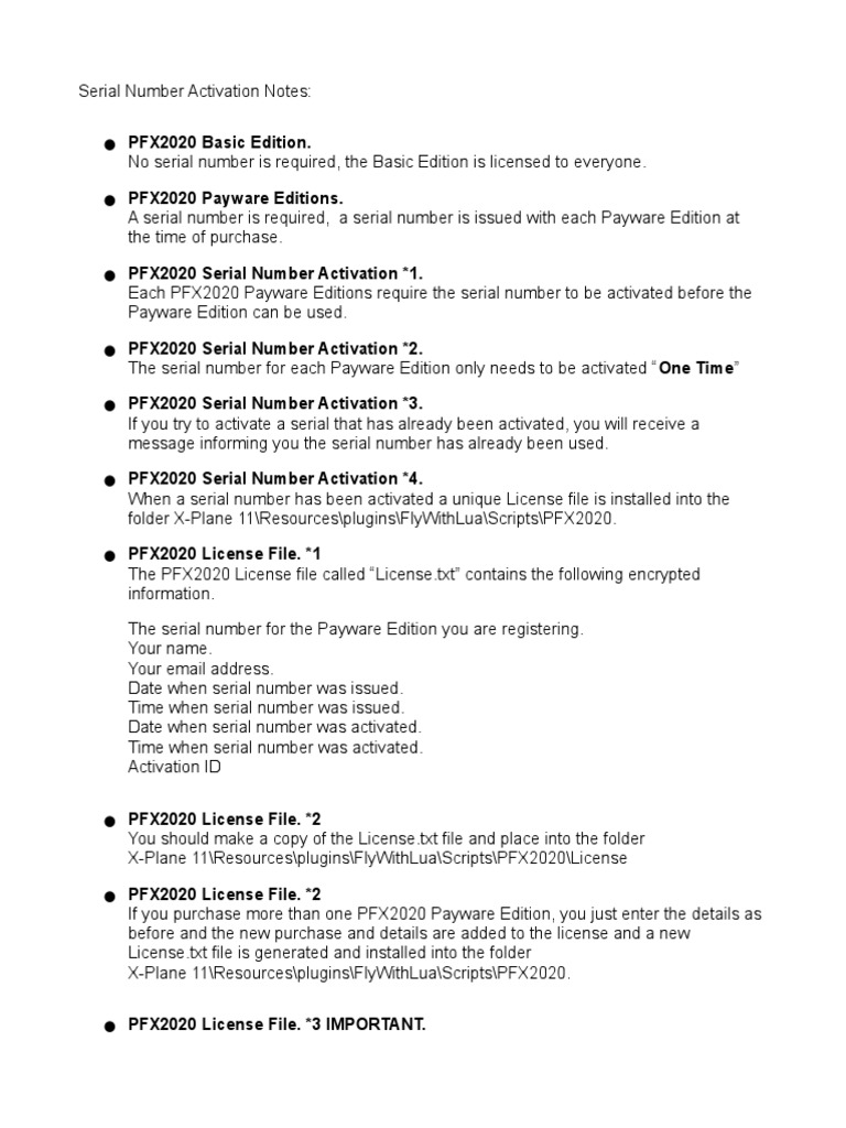 Serial Number Activation Notes | PDF