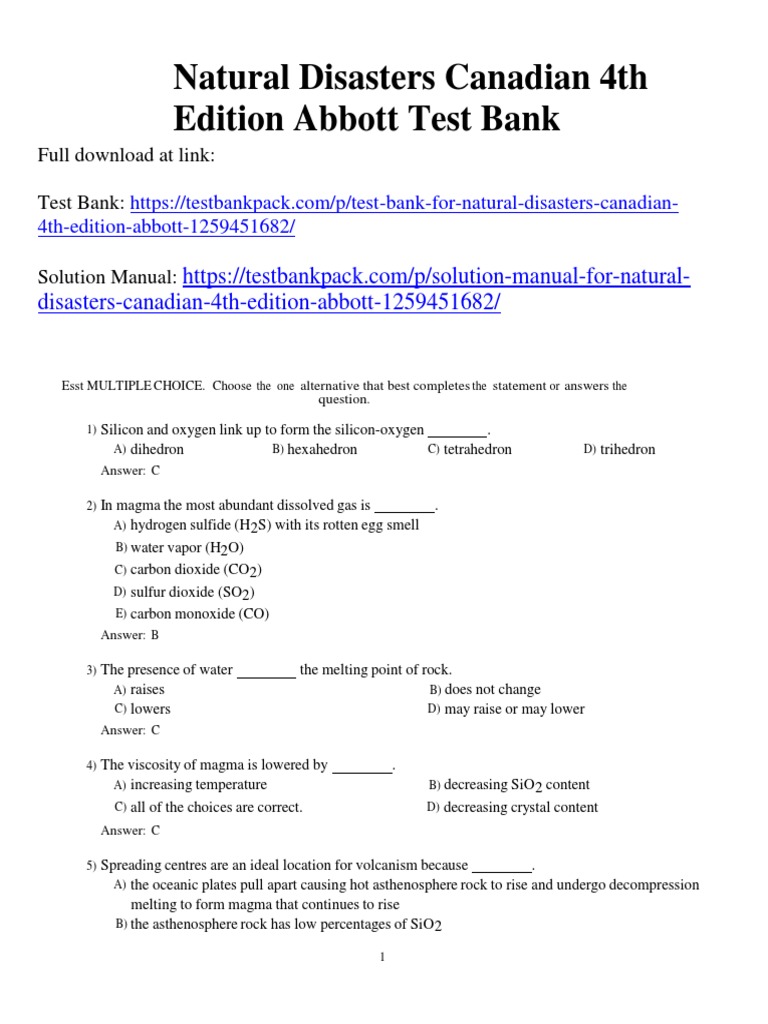 Natural Disasters Canadian 4th Edition Abbott Test Bank Download Pdf