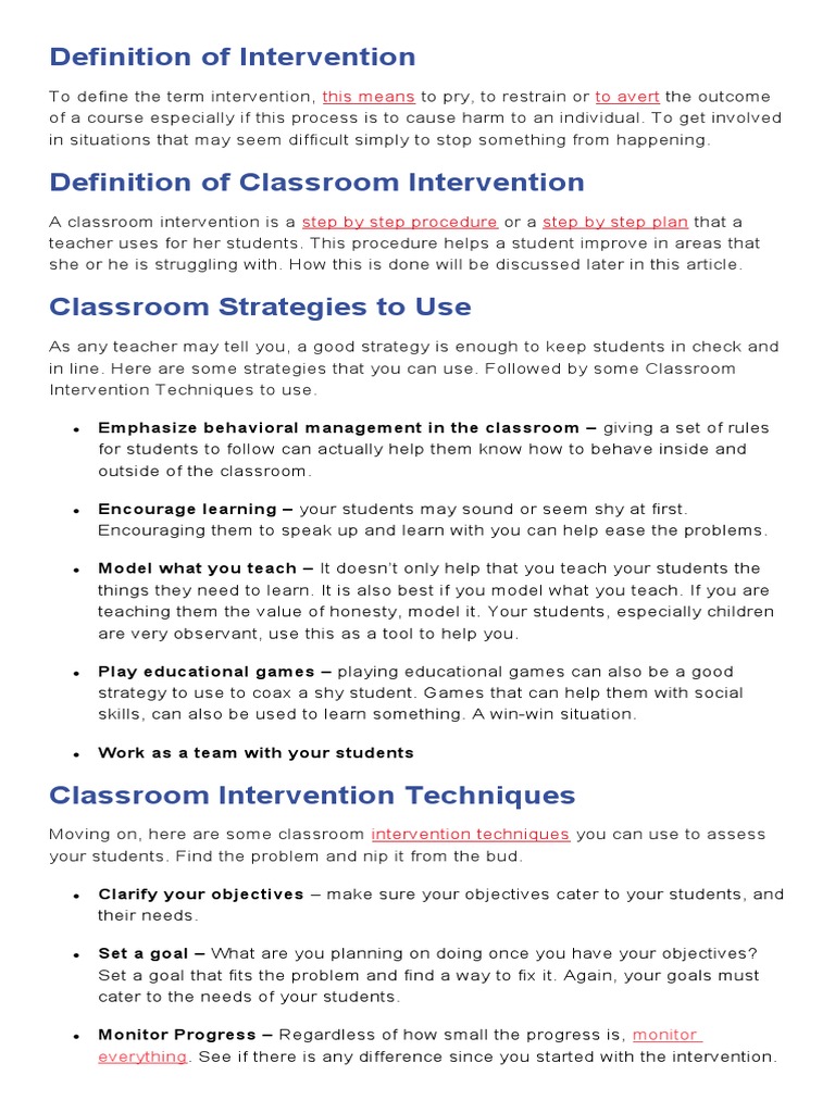 Definition of Intervention | PDF | Psychological Concepts | Behavioural ...