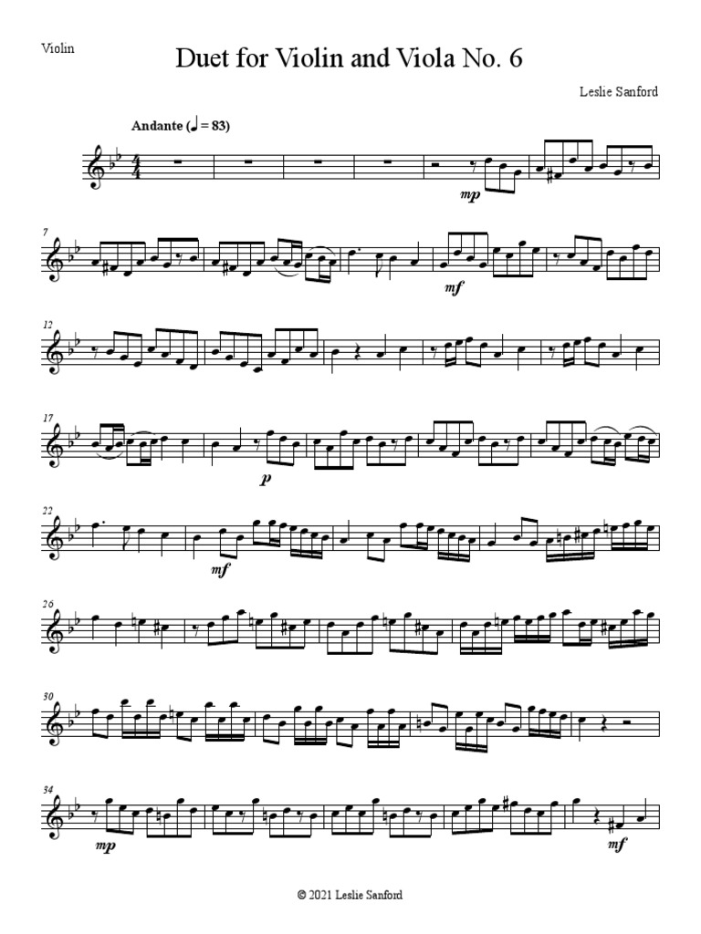 Violin Viola Duet 6 Violin Part - Leslie Sanford | PDF