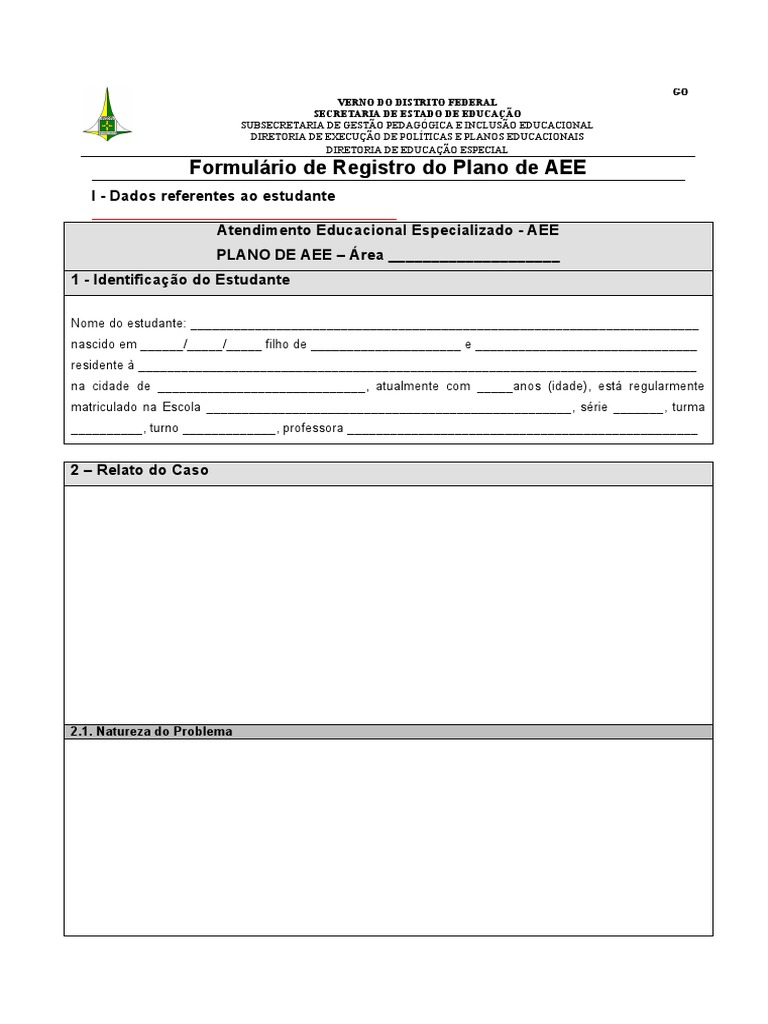 Formulc3a1rio De Registro Do Aee2 Pdf