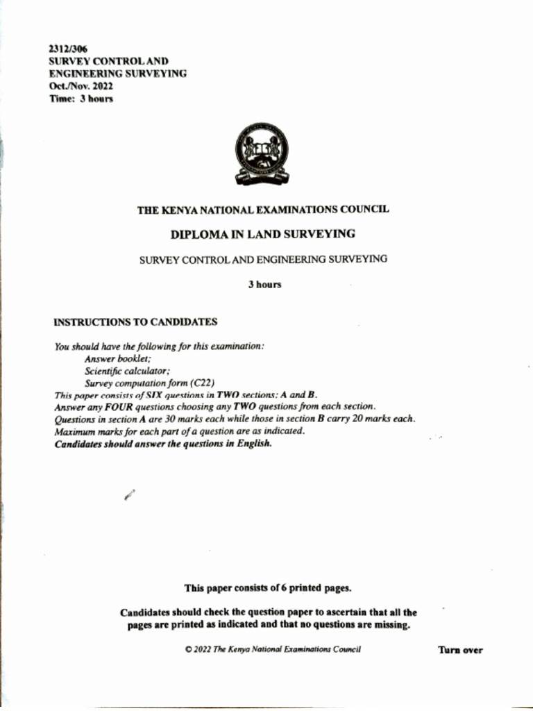 KNEC Survey Control Past Papers | PDF