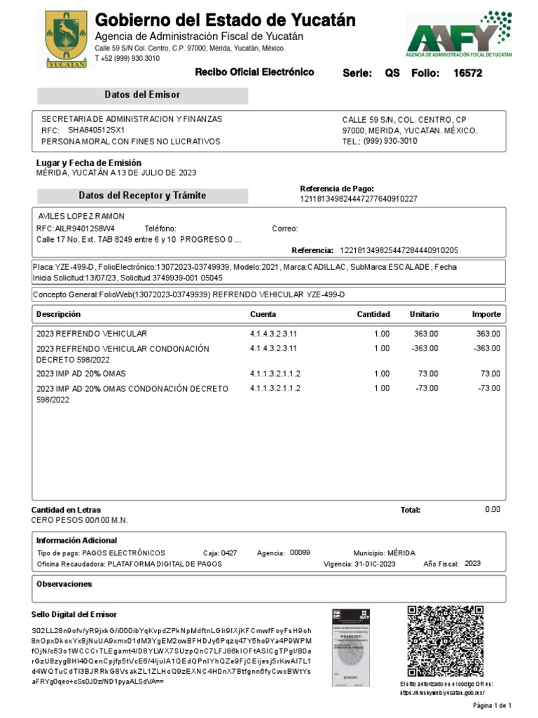 Refrendo Vehicular Yucatán 2023 | PDF