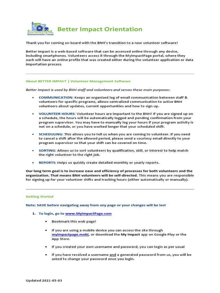 Better Impact Volunteer Software Guide | PDF | Password | Google Play