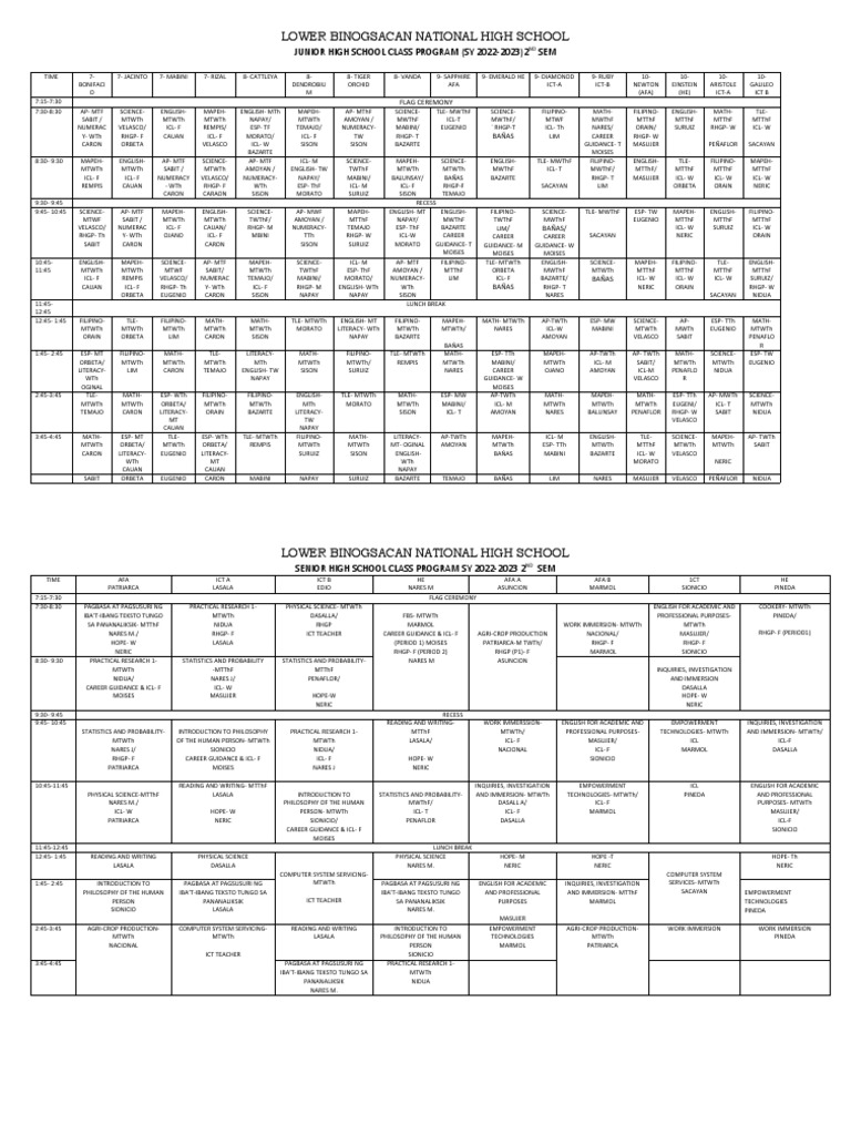 Class Program 2022 2023 2nd Semester (1) | PDF