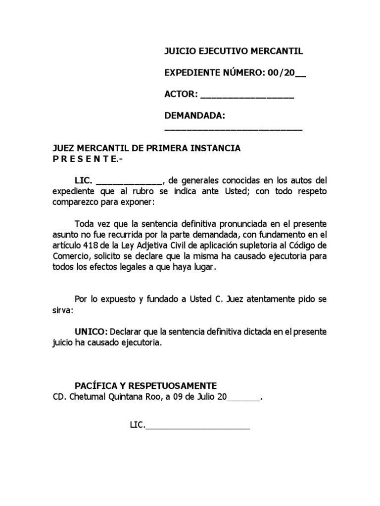 Formato de Solicitud de Cause Ejecutoria Sentencia | PDF | Finanzas y dinero