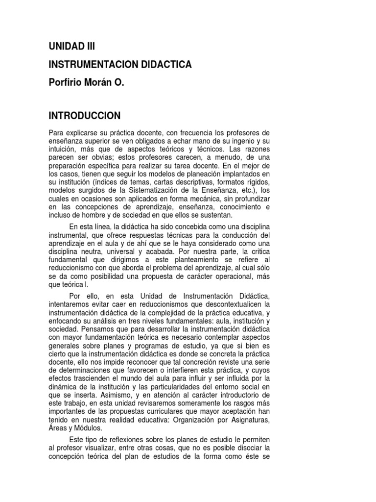 Fundamentacion De La Didactica Capitulo Lll Pdf Plan De Estudios