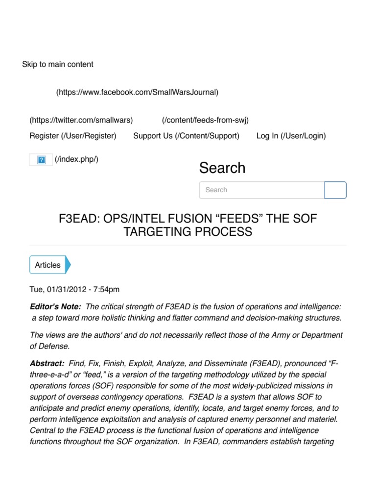 F3EAD - Ops-Intel Fusion "Feeds" The SOF Targeting Process - Small Wars ...