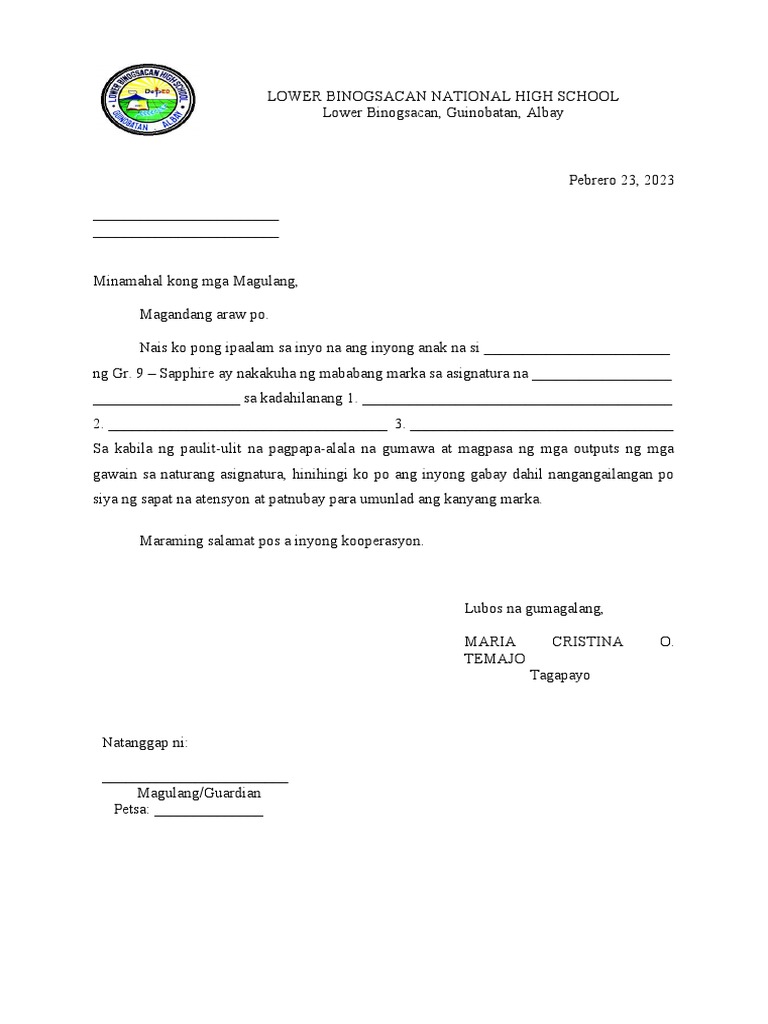 Letter To Parent Students With Failing Grades | PDF