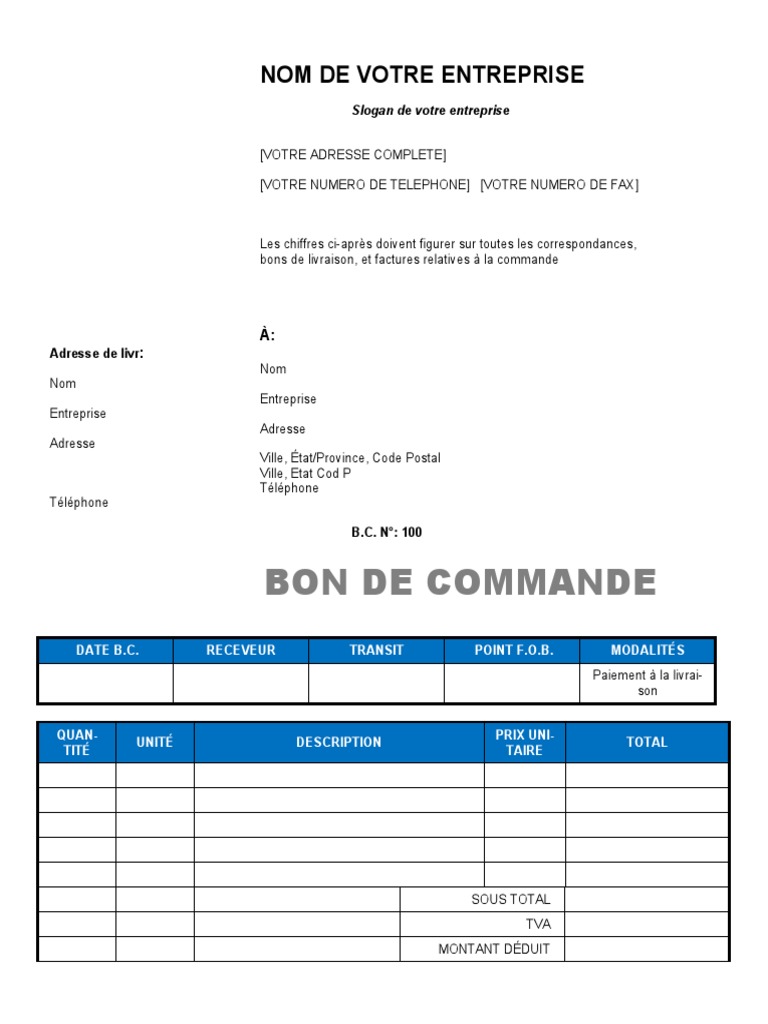 Modèle de bon de commande simple | PDF