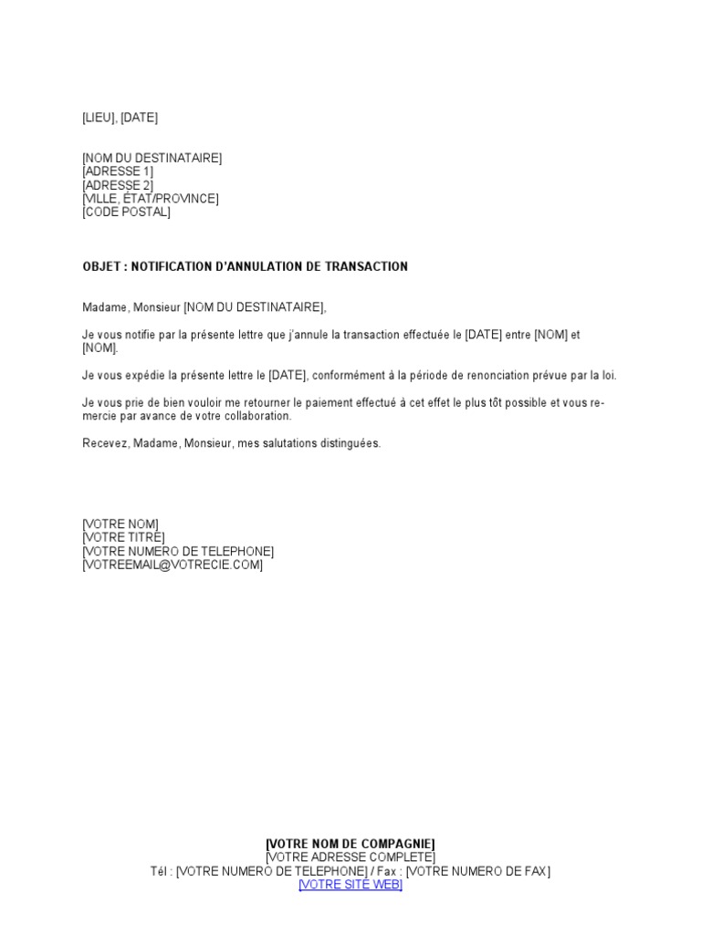 Notification de Résiliation de Transaction | PDF