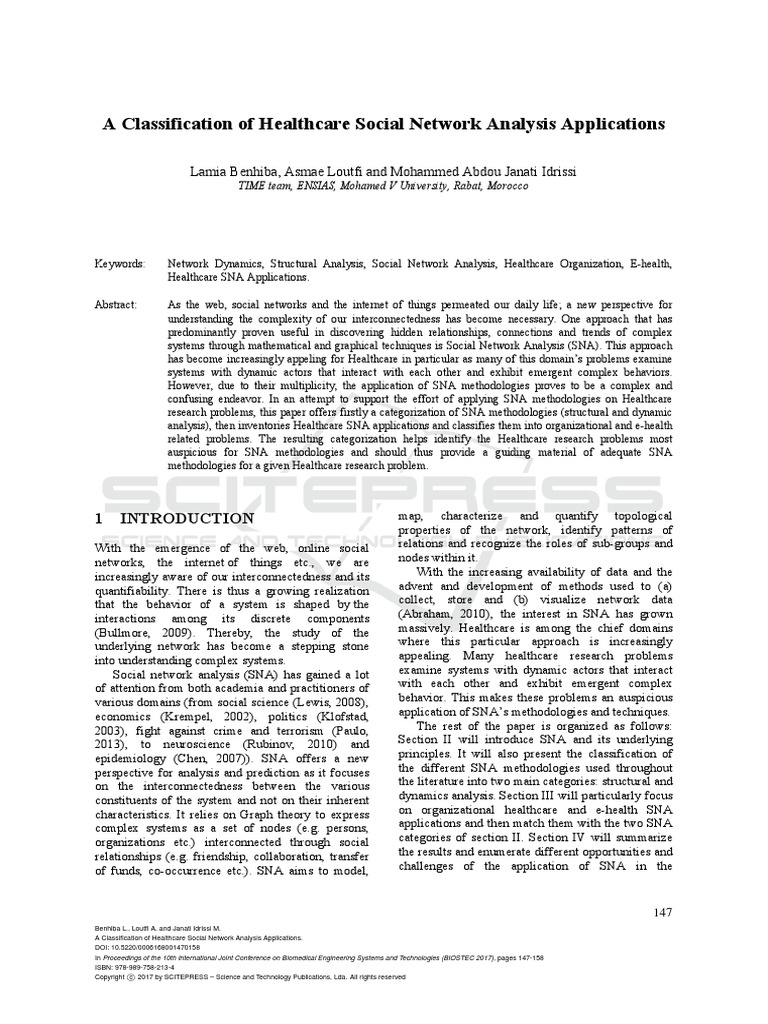 Benhiba. A Classification of Healthcare Social Network Analysis ... Benhiba. A Classification of Healthcare Social Network Analysis ...