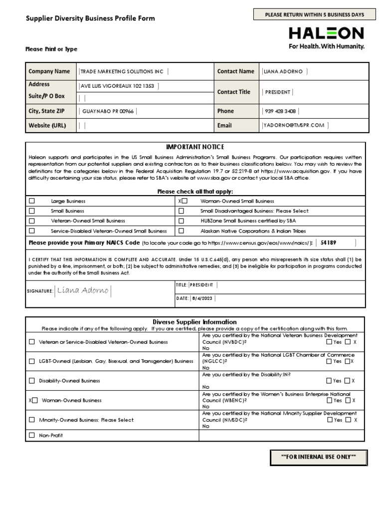Business Profile Form Revised 22 - 2023 | PDF | Business