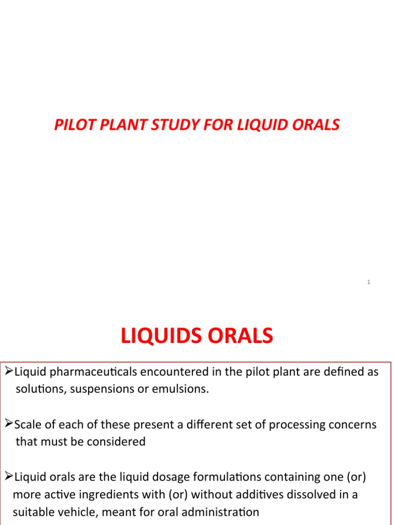 Pilot Plant Study For Liquid Orals | PDF