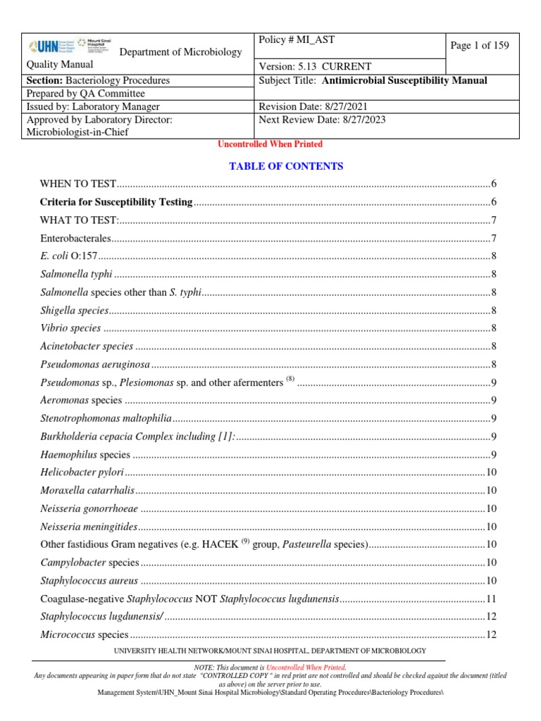 Department of Microbiology: Uncontrolled When Printed | PDF