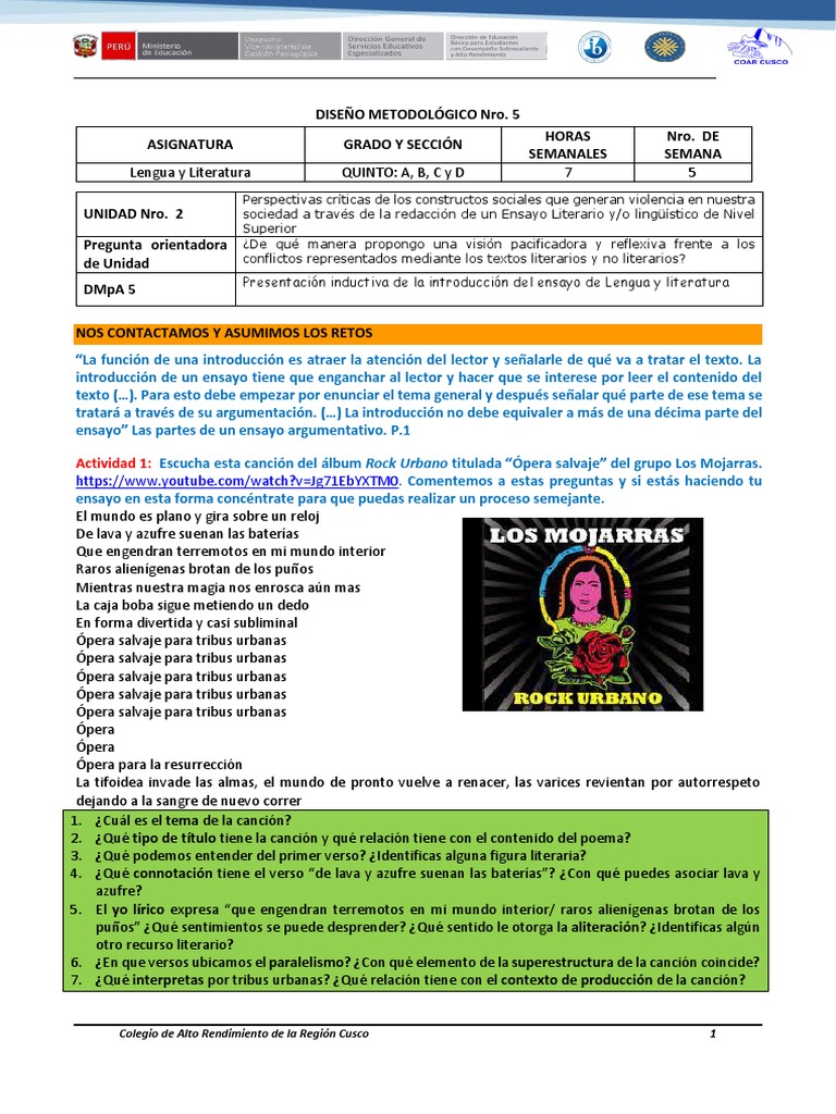 Dmpa - Lengua y Literatura - Quinto - 5 | PDF