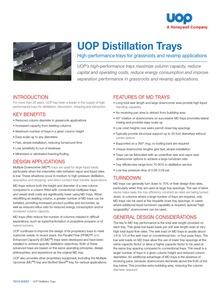 UOP Distillation Trays Datasheet | PDF