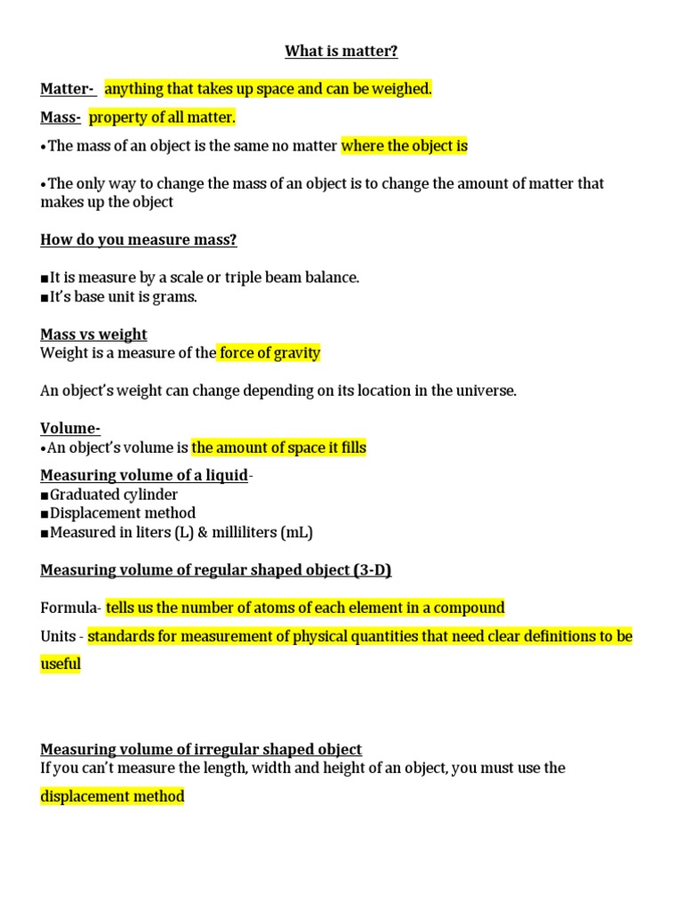 What Is Matter Guided Notes | PDF | Volume | Density