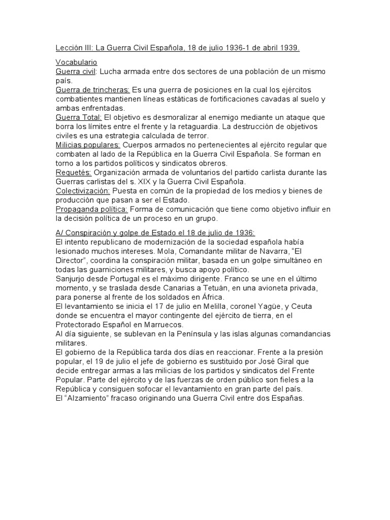 Lección III La Guerra Civil Española | PDF | guerra civil Española ...