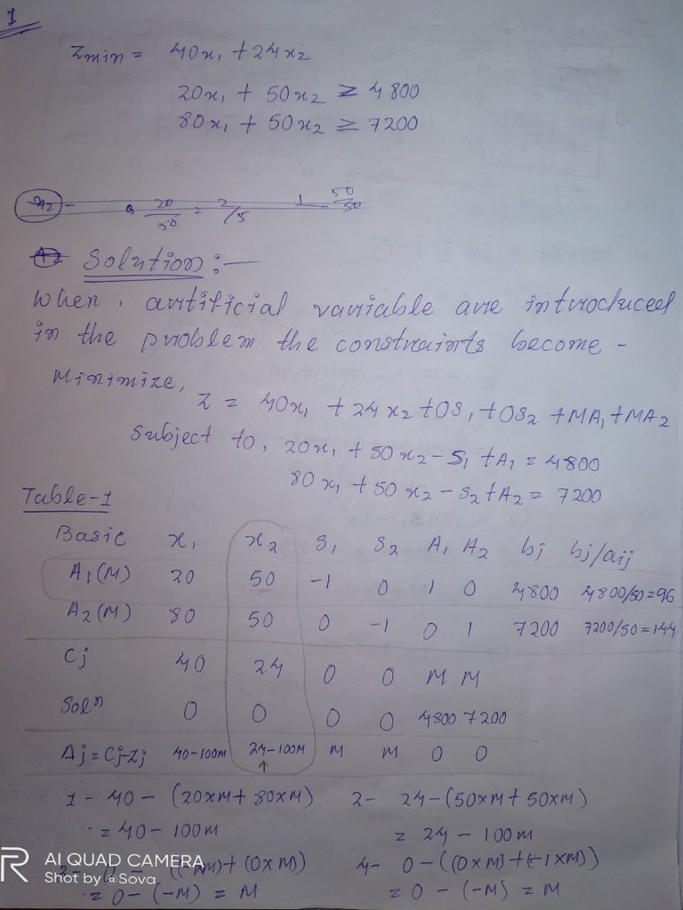 BIG M method solution | PDF