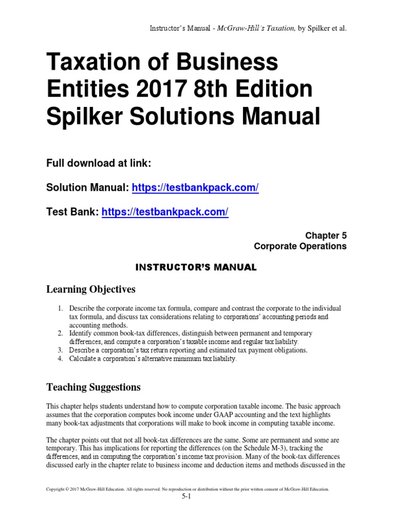 Taxation of Business Entities 2017 8th Edition Spilker Solutions Manual 1 | PDF | Alternative ...