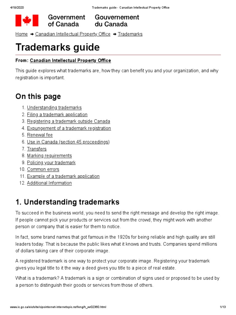 4 - Trademarks Guide - Canadian Intellectual Property Office | PDF ...