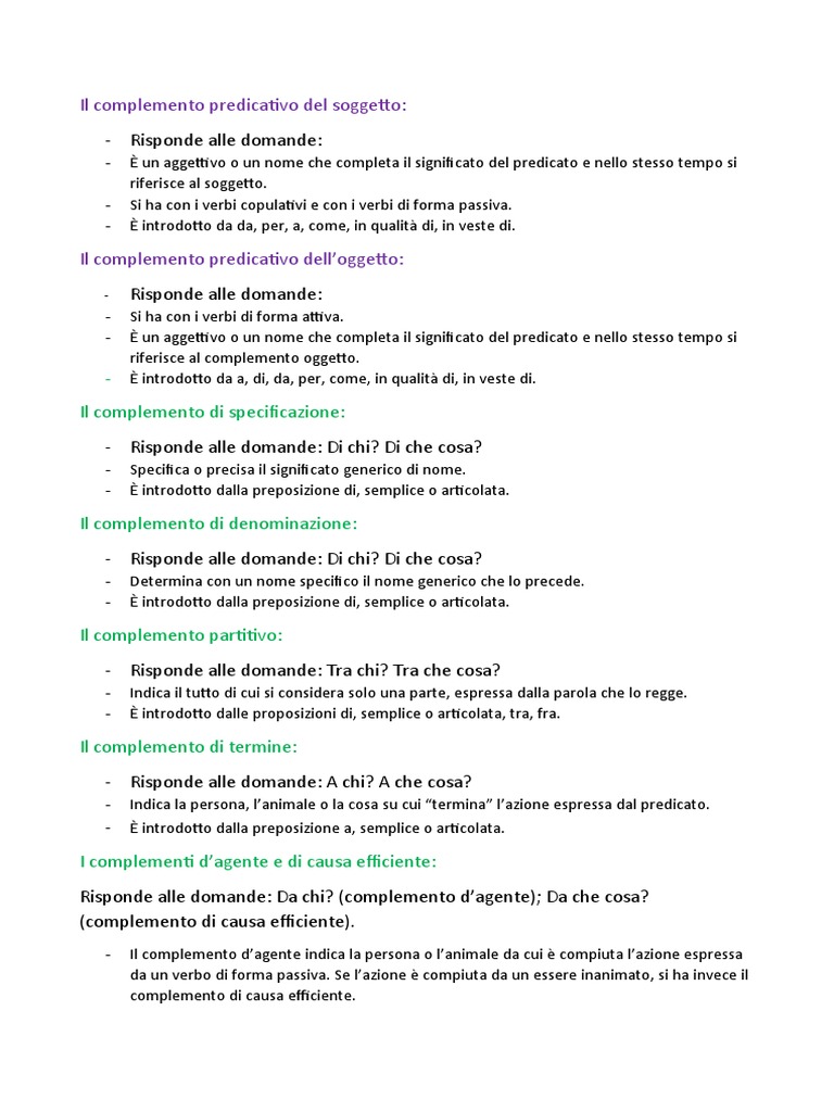 Riassunto Di Tutti I Complementi | PDF