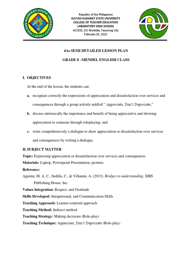 Lesson Plan For Grade 8 | PDF | Career & Growth | Language Arts ...
