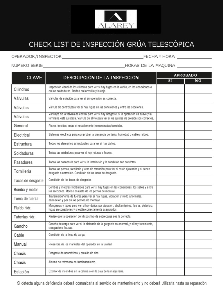 Check List Grua Telescopica | PDF | Ingeniería mecánica | Bienes ...