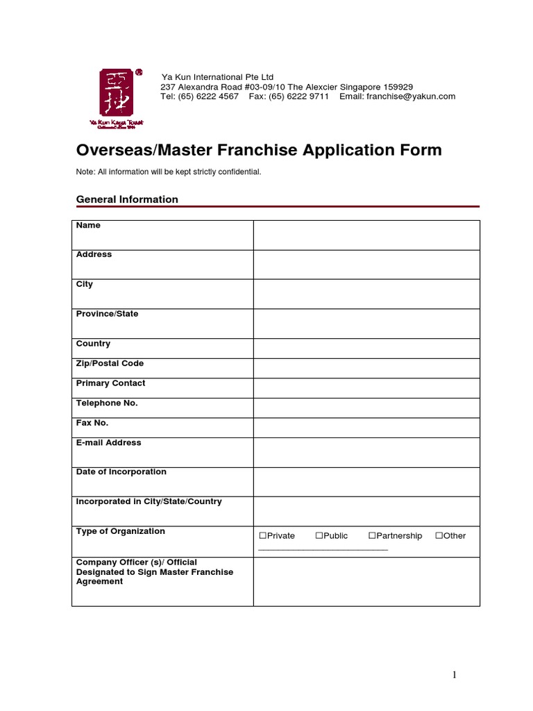 Overseas Franchise Application Form Template | PDF