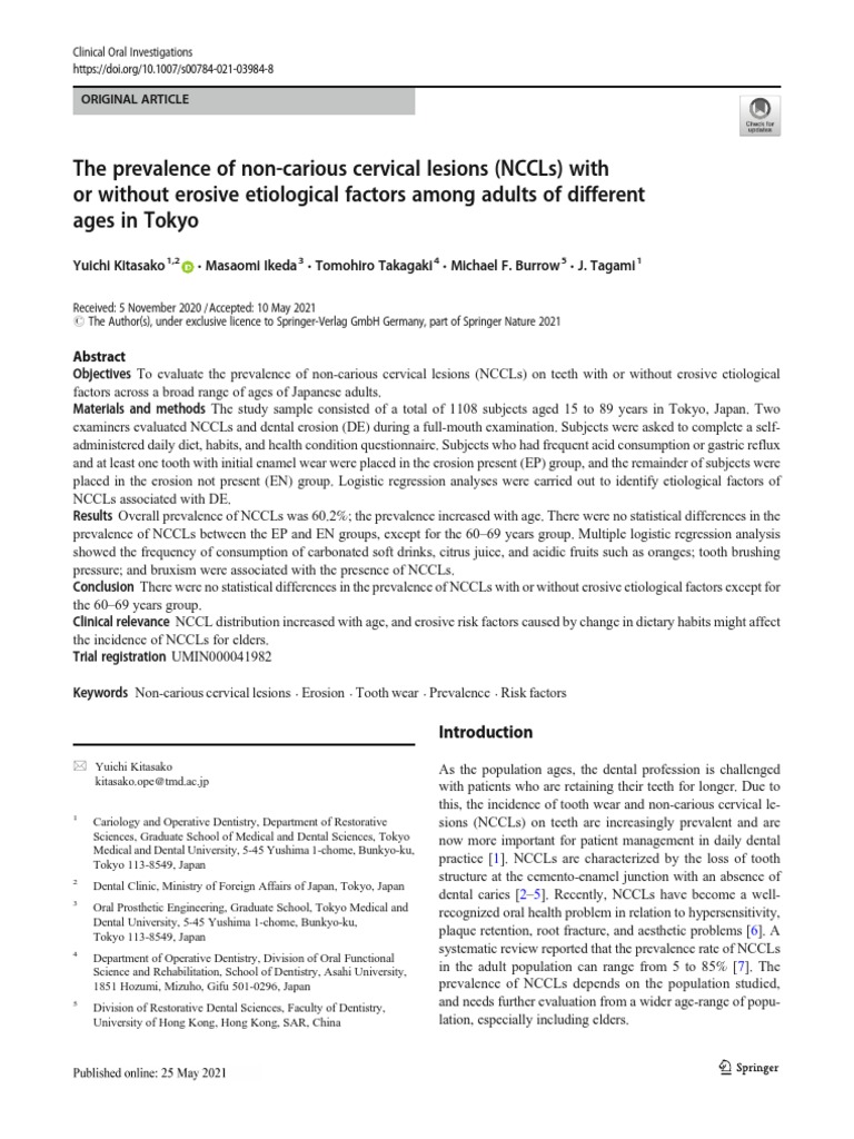 The Prevalence of Non-Carious Cervical Lesions (NCCLS) With | PDF