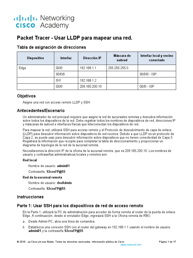 10.2.6 Packet Tracer - Use LLDP To Map A Network | PDF | Enrutador (Computación) | Dirección IP