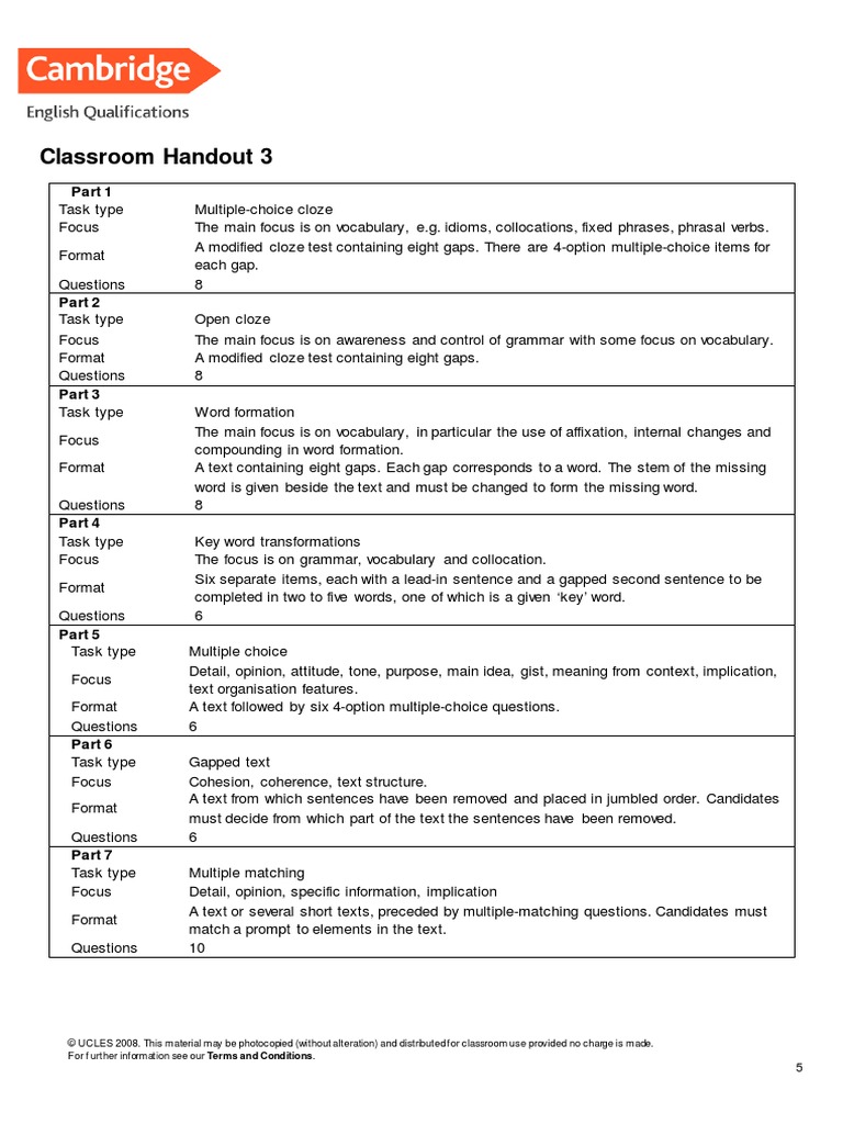 Cambridge-English-B2-First-Reading-Overview - Handout 3 | PDF
