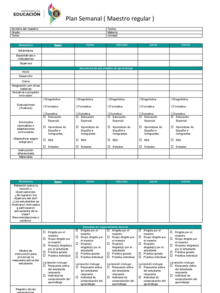Plan Semanal para Docentes | PDF