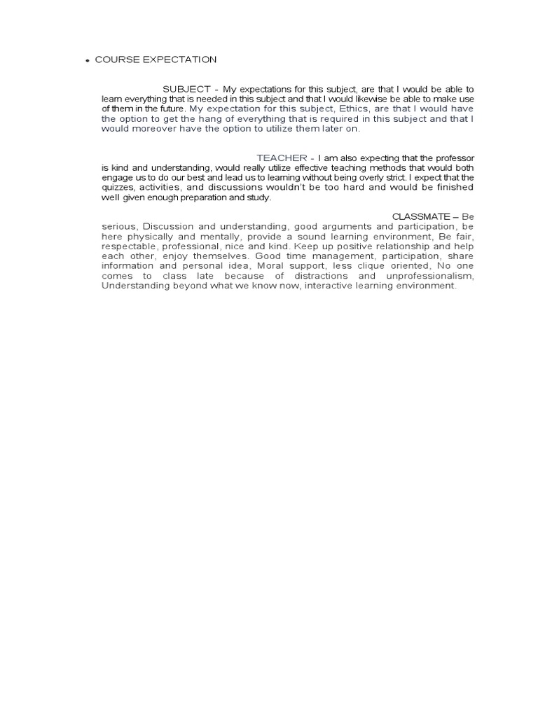 Course Expectation Subject | PDF