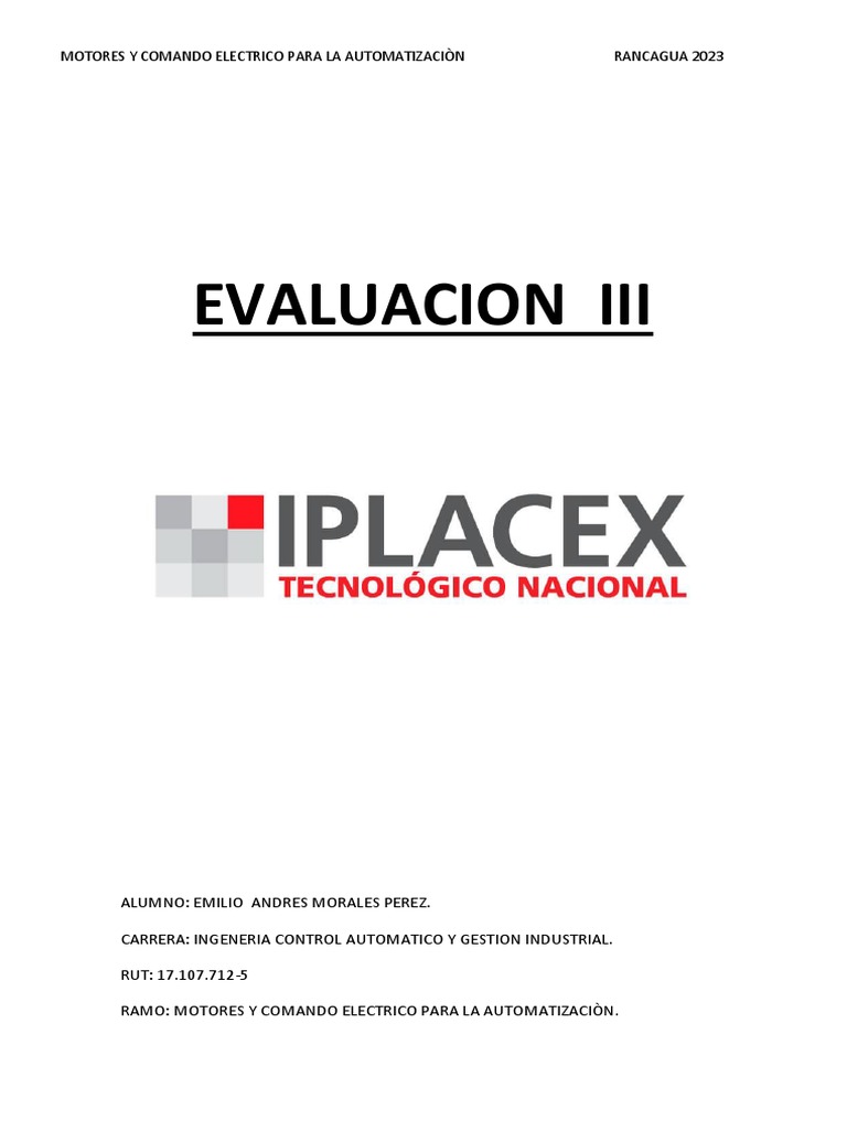 Evaluacion Iii - Motores y Comando Electrico para La Automatizaciòn | PDF