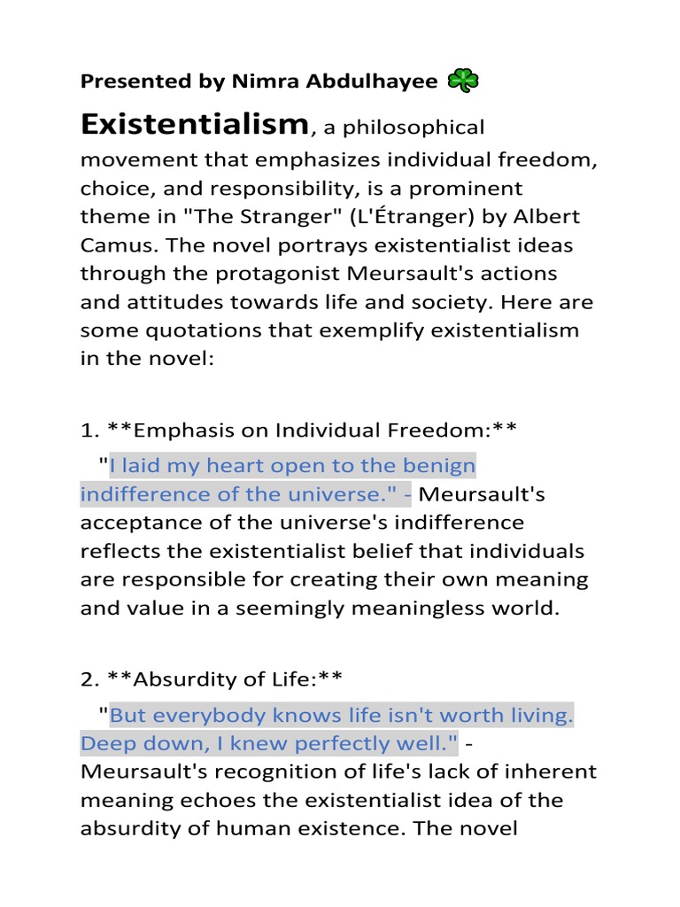Existentialism Nihilism Absurdity in The Outsider | PDF | Philosophy