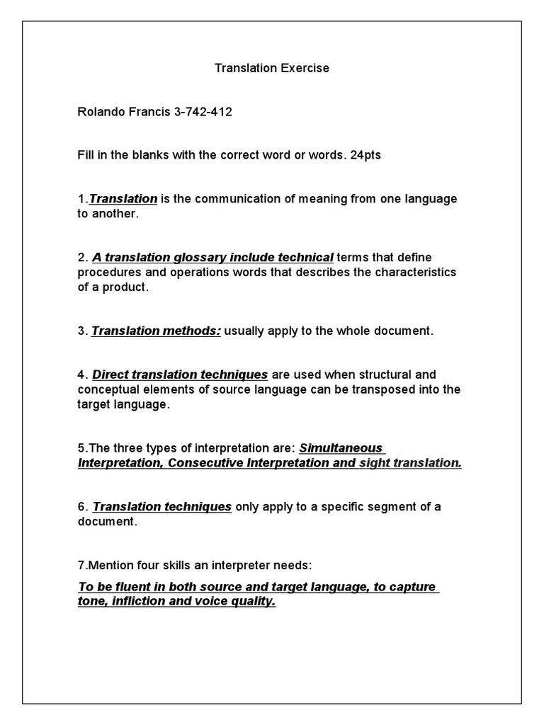 Translation Exercise | PDF | Foreign Language Studies